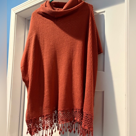 Emerald | Sweaters | Emerald Rust Poncho With Crochet Fringe | Poshmark